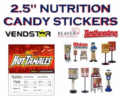 2.5 x 2.5 Bulk Vending Label Candy Machine Sticker Gumball HOT TAMALES ...