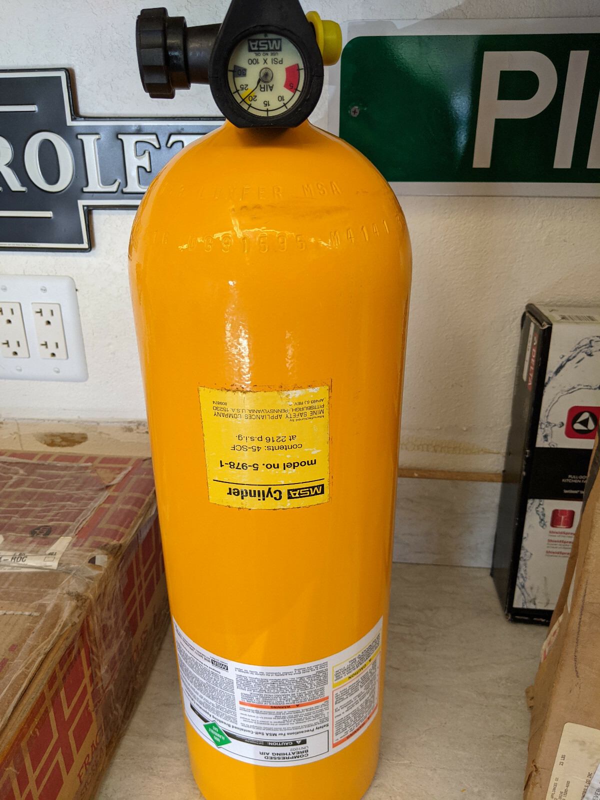 MSA Cylinder 5-978-1 Compressed Breathing Air Tank 45 SCF 2216 PSI SCBA ...