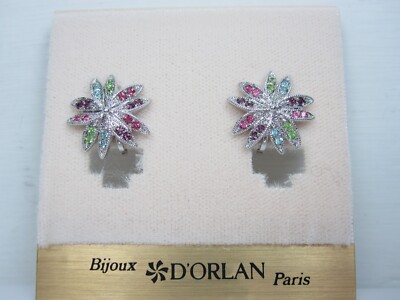 D'Orlan Rhodium Plated Clip-on Earrings with Pastel Swarovski Crystals ...