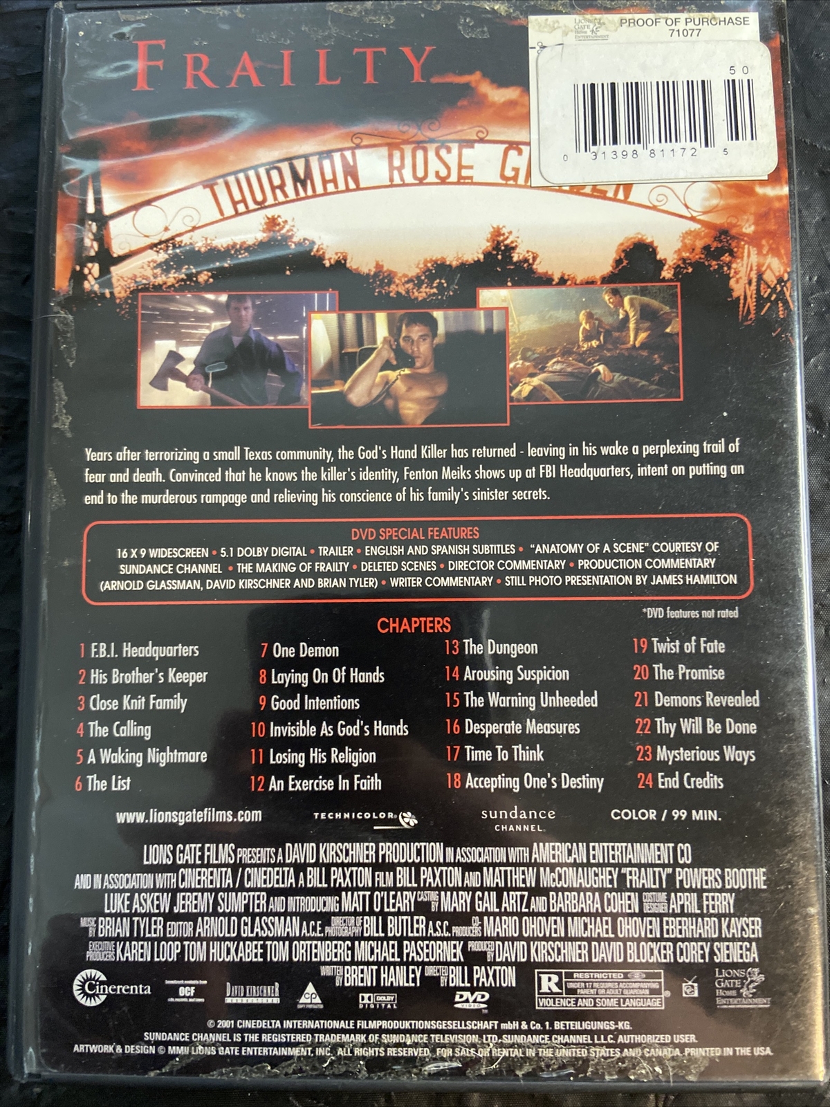 Frailty DVD 2001 Matthew McConaughey Bill Paxton 31398811725| eBay