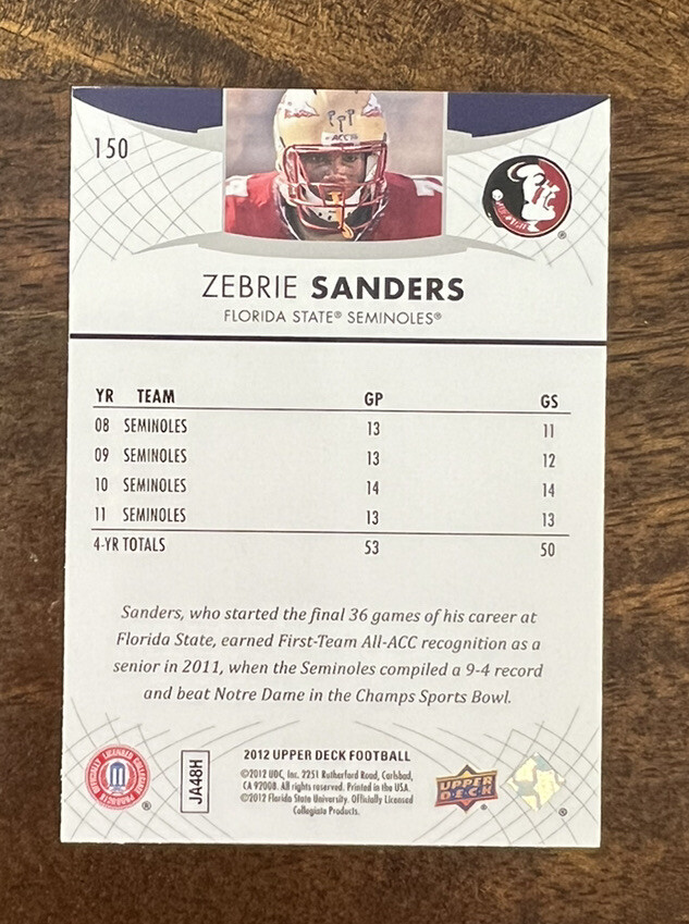 2012 Upper Deck Football #150 Zebrie Sanders | eBay