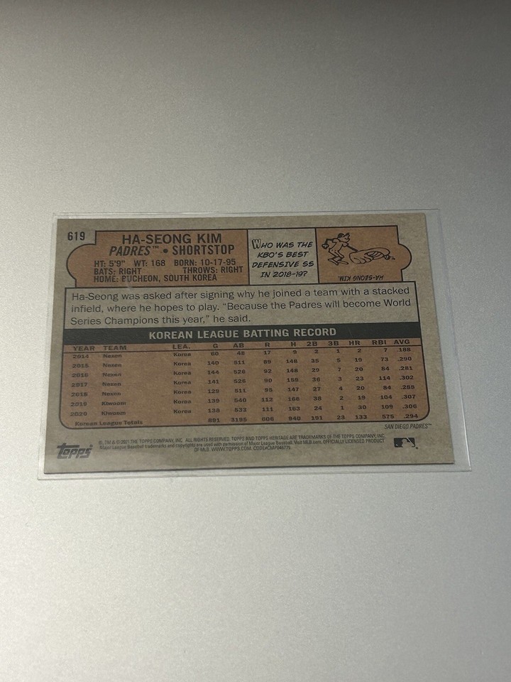 2021 Topps Heritage HA-SEONG KIM #619 San Diego Padres | eBay