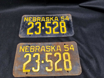 Classic 1954 Matched pair Boone County Nebraska license plates 23-528 ...