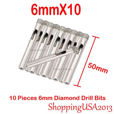 10X 6mm Diamond Drill Bits Set Metal Hole Saw Cutter Tool Glass Marble ...