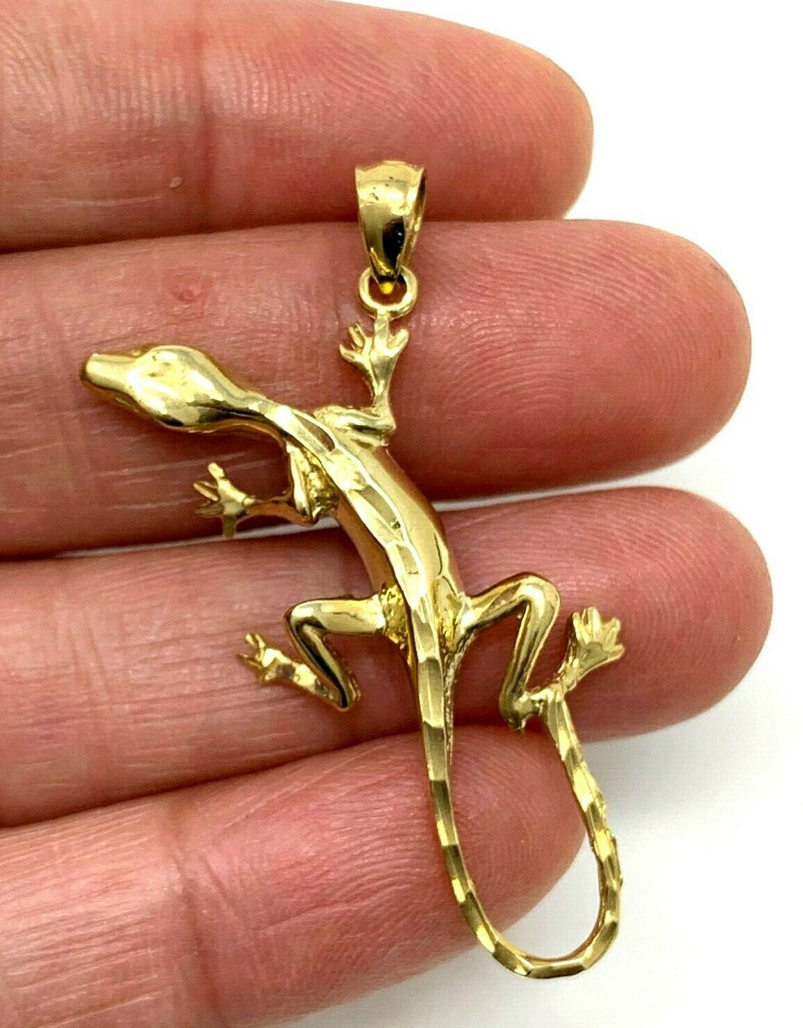 14k Yellow Gold Gecko Lizard Pendant Reptile Charm 1.5" 3.4 grams | eBay