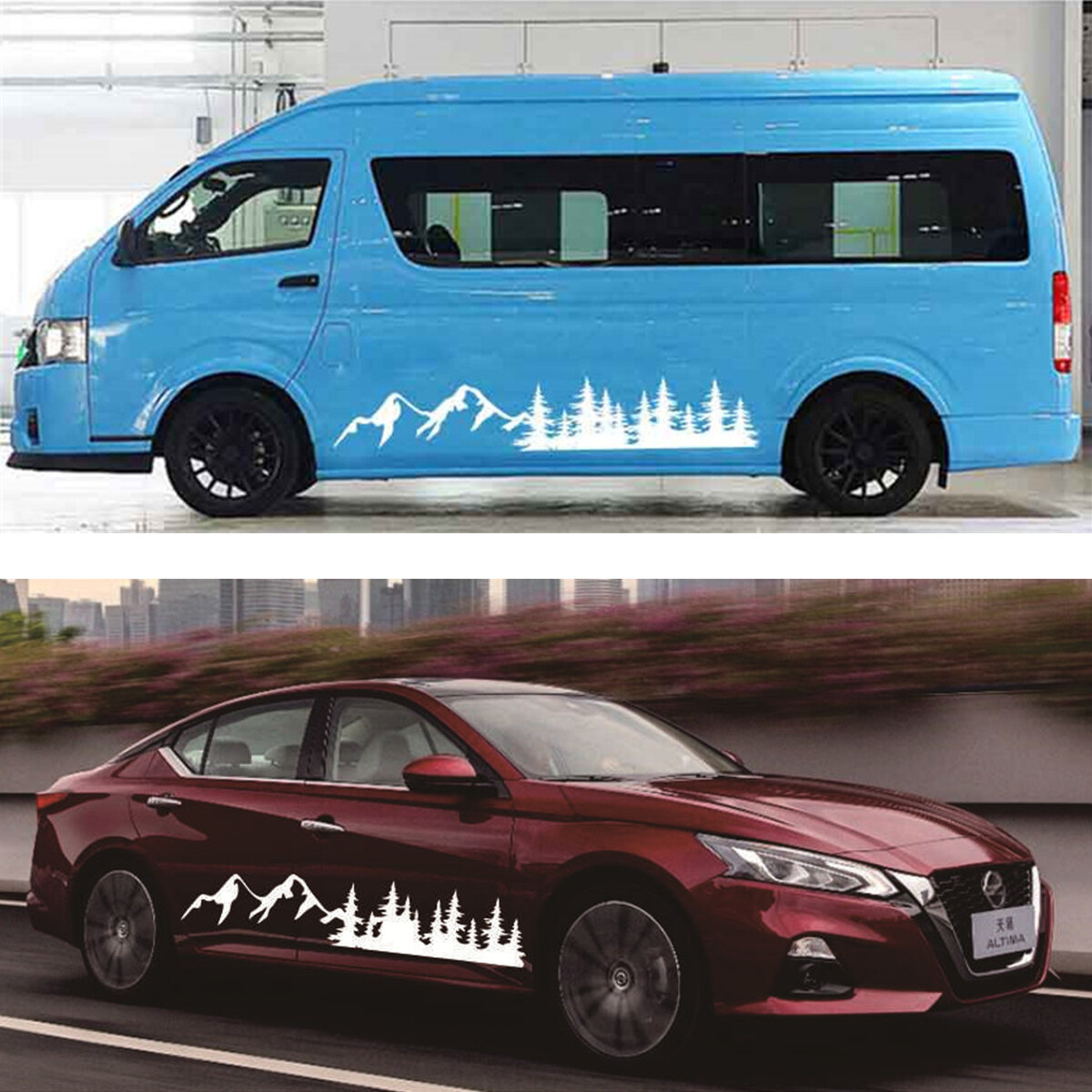 1 Pair Removable Black Mountain Graphics Car Side Body Vinyl Sticker ...