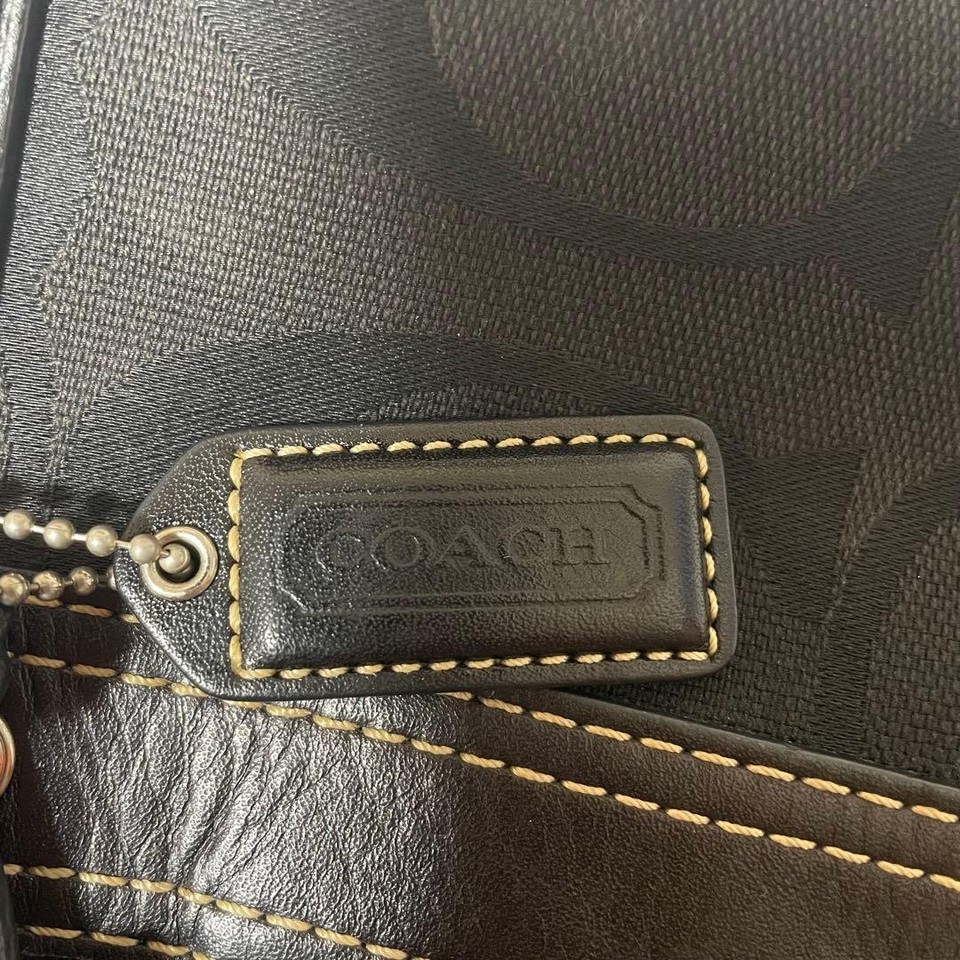 COACH Black Signature Leather Tote Bag Stylish Logo Used | eBay