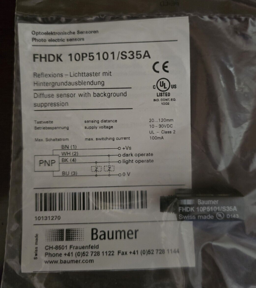 NEW Baumer FHDK 10P5101/S35A Sensor 10131270 | eBay