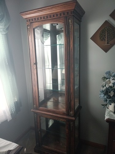 Double Curio Cabinet Mirrored And Glass Tempest Oak Lighted | eBay