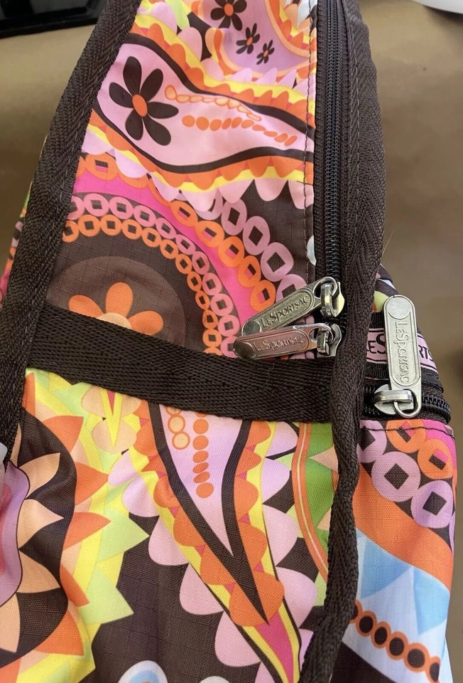 RARE LE SPORTSAC x TOKIDOKI Backpack FLOWER SPRONG Geometric Floral Brn ...