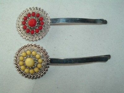VINTAGE RED & YELLOW BOBBY PINS HAIR PIN SET UP DO HAIR ACCESSORY | eBay