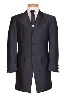 Grey Prince Edward Jacket Plain 3/4 Length Teddy Boy Drape Wedding ...