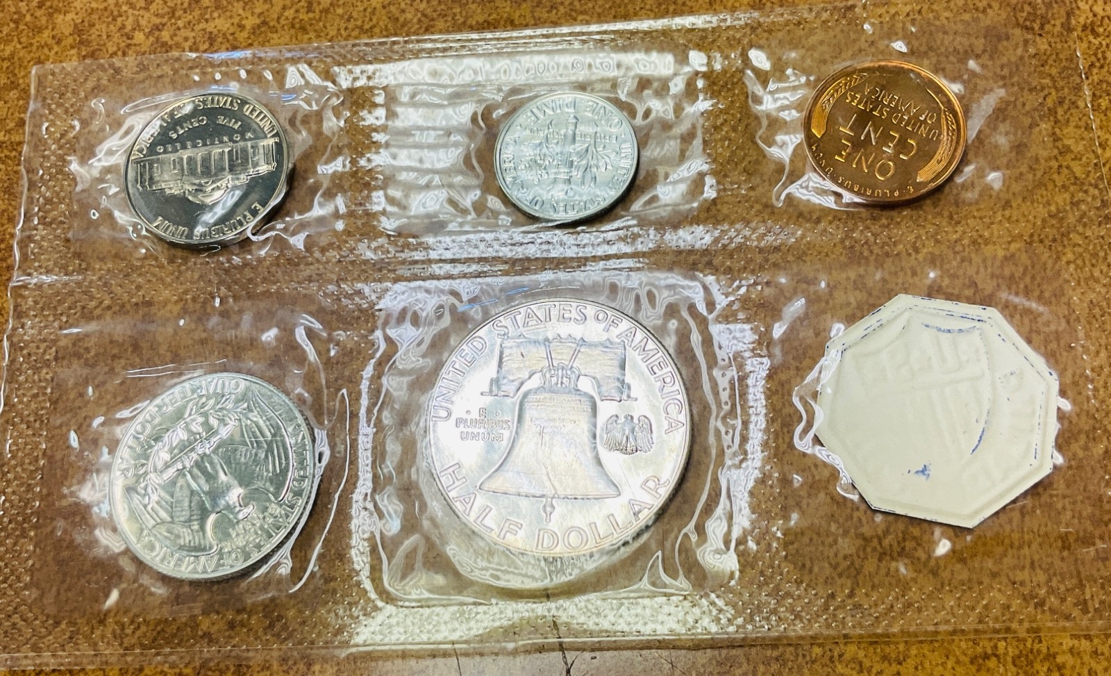 1956 U.S. Silver Proof Set of 5 Coins original government envelope flat ...
