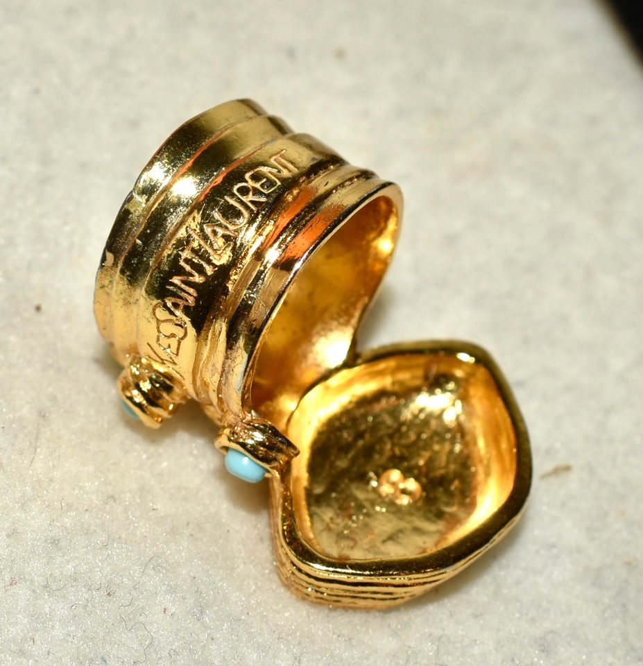 Superb Authentic YSL Yves Saint Laurent GOLD Blue Turqoise Enamel Arty ...