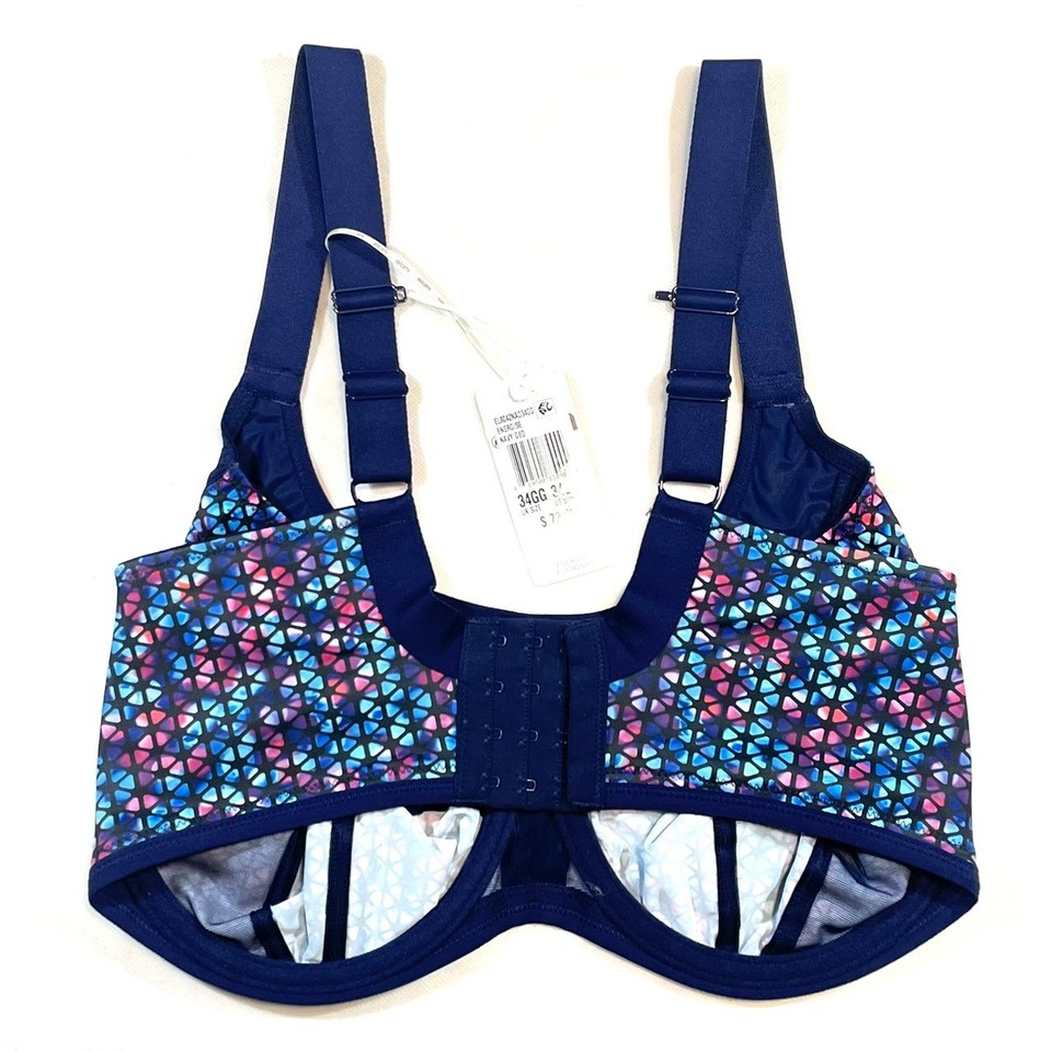 NWT Elomi Women's 34J Energise Support Underwire Sports Bra EL4082 Navy ...
