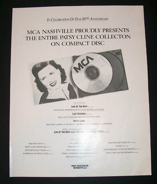 Patsy Cline MCA Records 1988 Short Print Poster Type Advert, Promo Ad | eBay