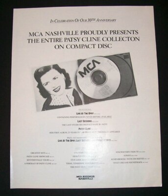 Patsy Cline MCA Records 1988 Short Print Poster Type Advert, Promo Ad ...