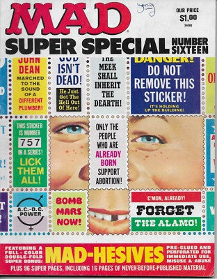 MAD SUPER SPECIAL NUMBER SIXTEEN MAD-HESIVES PRE-GLUED, PERFORATED ...