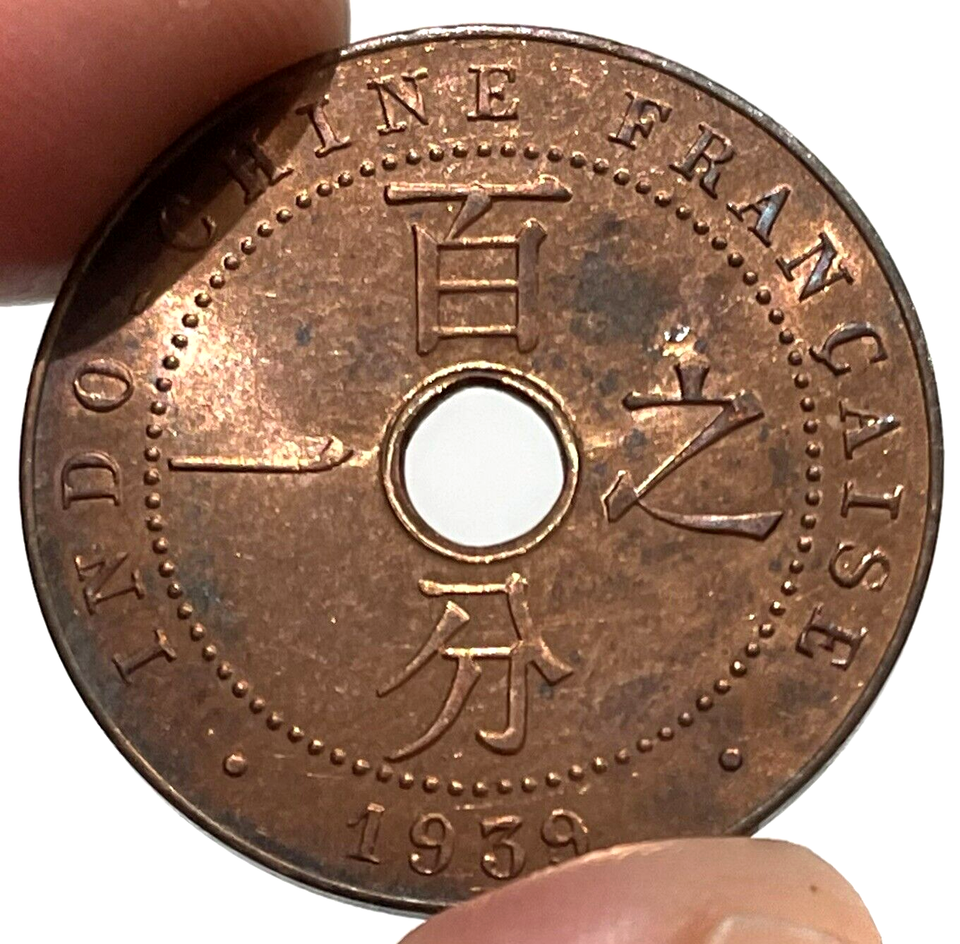 1939 A French Indo China 1 Cent Lady Liberty Bronze Coin Paris Mint ...