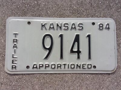 Kansas 1984 Apportioned Trailer license plate # 9141 | eBay