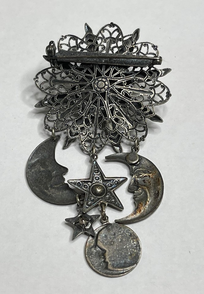 Vintage Large Banana Bob Brooch Pin Moon Sun Celestial Silver Tone ...
