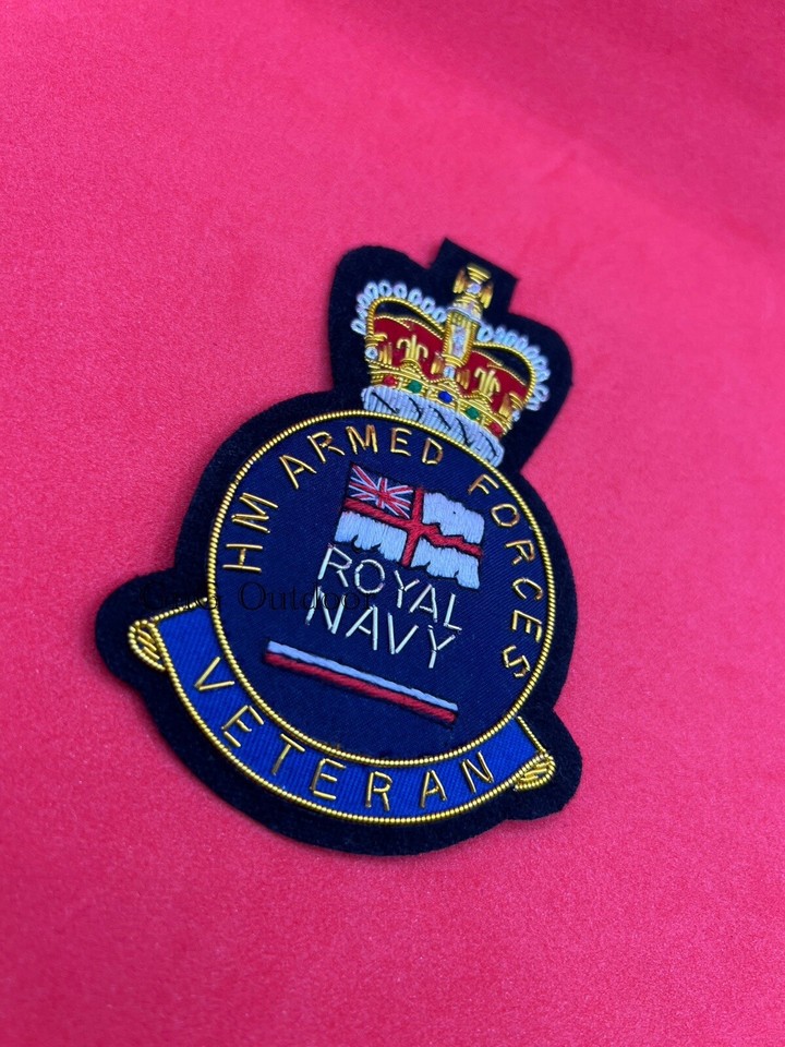 Royal Navy Veterans Blazer Badge HM Forces Embroidered Bullion Wire ...