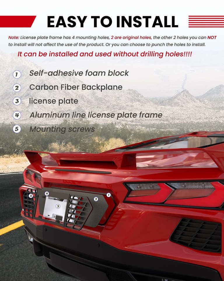 Black Rear License Plate Filler Frame Fit For C8 Corvette Stingray Z51 ...