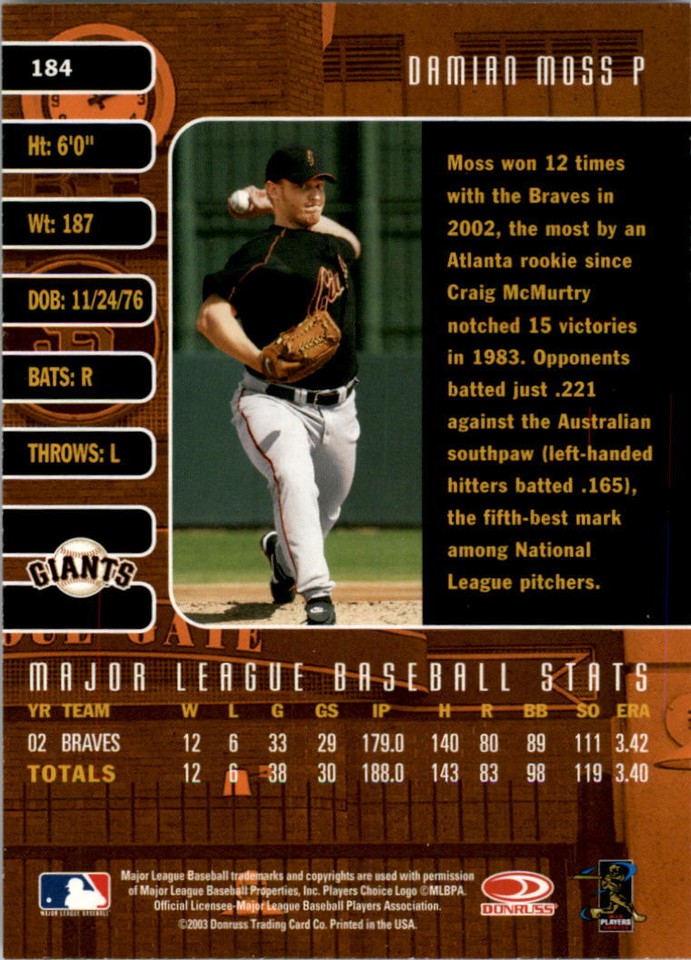 2003 Studio #184 Damian Moss | eBay