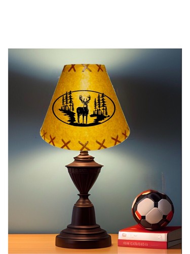 Rustic Western Clip-On Style Lamp Shade Deer Trees Decal Rawhide Lacing ...