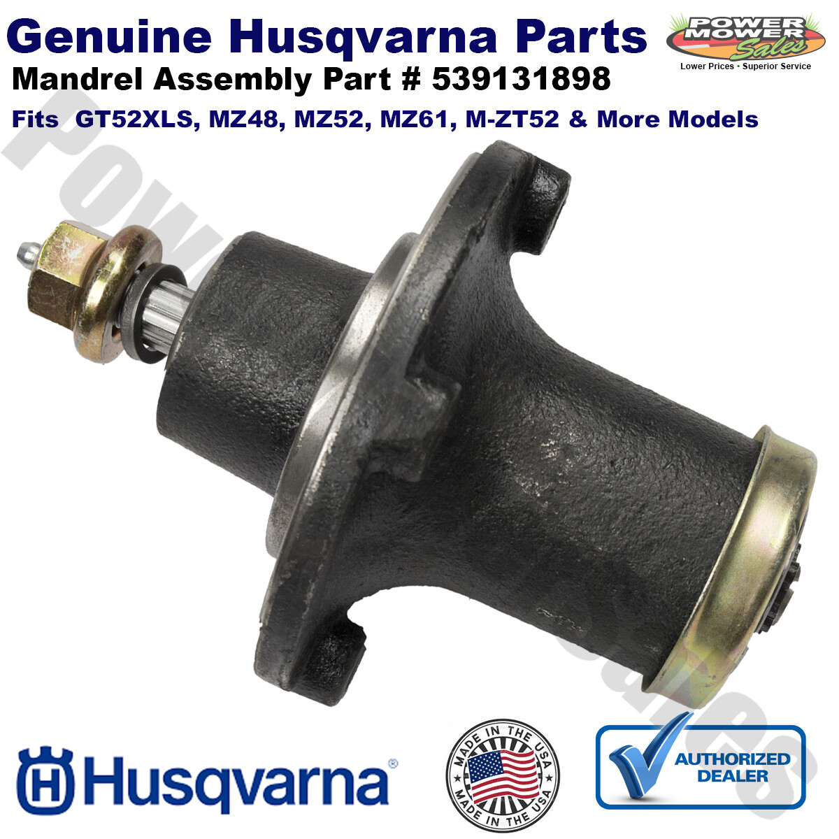 Husqvarna Cast Iron Mandrel Assembly for Mowers MZ48 MZ61 / 539131898 ...