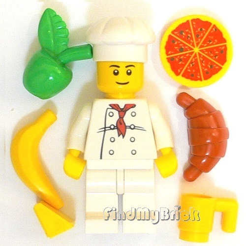 M515 Lego Chef Minifigure with Foods Pizza Apple Banana Taco Cup ...