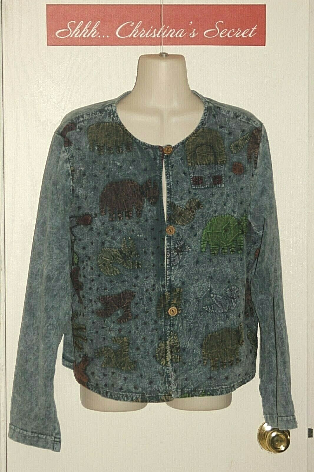 VINTAGE PRODUCE STUDIO Jacket Applique Handmade Teal … - Gem