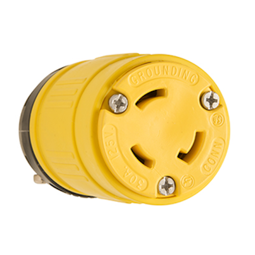 RUBBER DUST-TIGHT LOCKING CONNECTOR, YELLOW Female Plug end Nema L5-30R ...