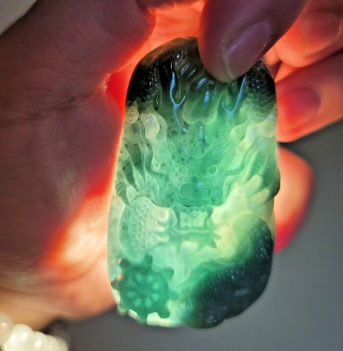 Brand New Jadeite Carved Dragon Pendant - 100% Natural Hand Made Icy ...