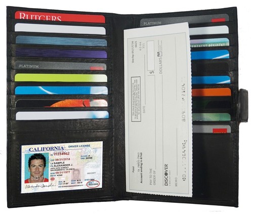 Genuine Leather Men's 19 Slots Credit Card Checkbook Tall Wallet NR- | eBay