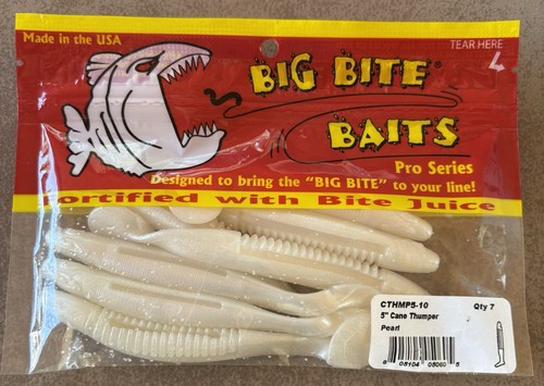 Big Bite Baits 5” Cane Thumper Pearl 7pk Reel Shad With Bite Juice Made ...