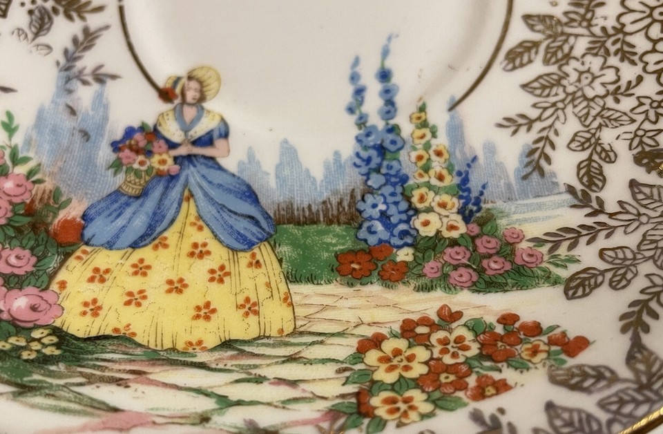 Colclough Tea Cup and Saucer CRINOLINE LADY IN THE GARDEN Bone China ...