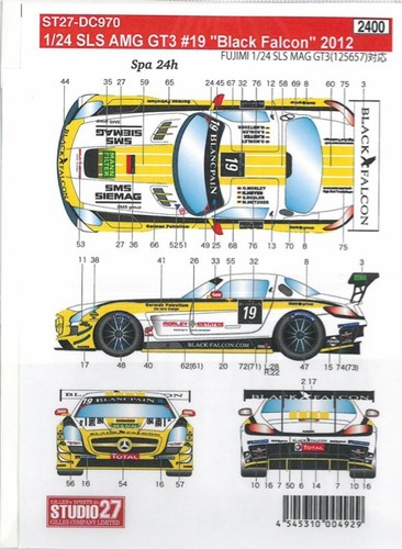 Studio 27 Decal 1/24 Mercedes Benz SLS AMG GT3 Black Falcon '12 for ...