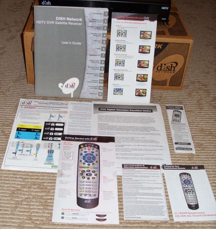 VIP722 DVR Receiver from Dish Network Sling Adapter, 2 Remotes, Cables ...