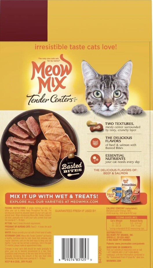 Meow Mix Basted Bites Tender Centers Beef and Salmon dry cat food 4 ...