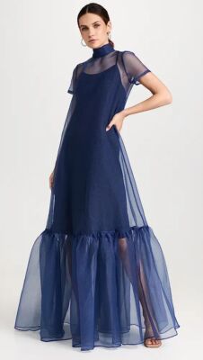 Long Navy Blue Organza Dress Evening Party Cocktail Bridesmaid Wedding ...