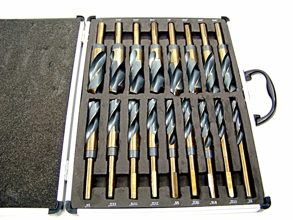 17 pcs Large Size Drill Bit Set Industrial Steel Black and Gold Silver ...