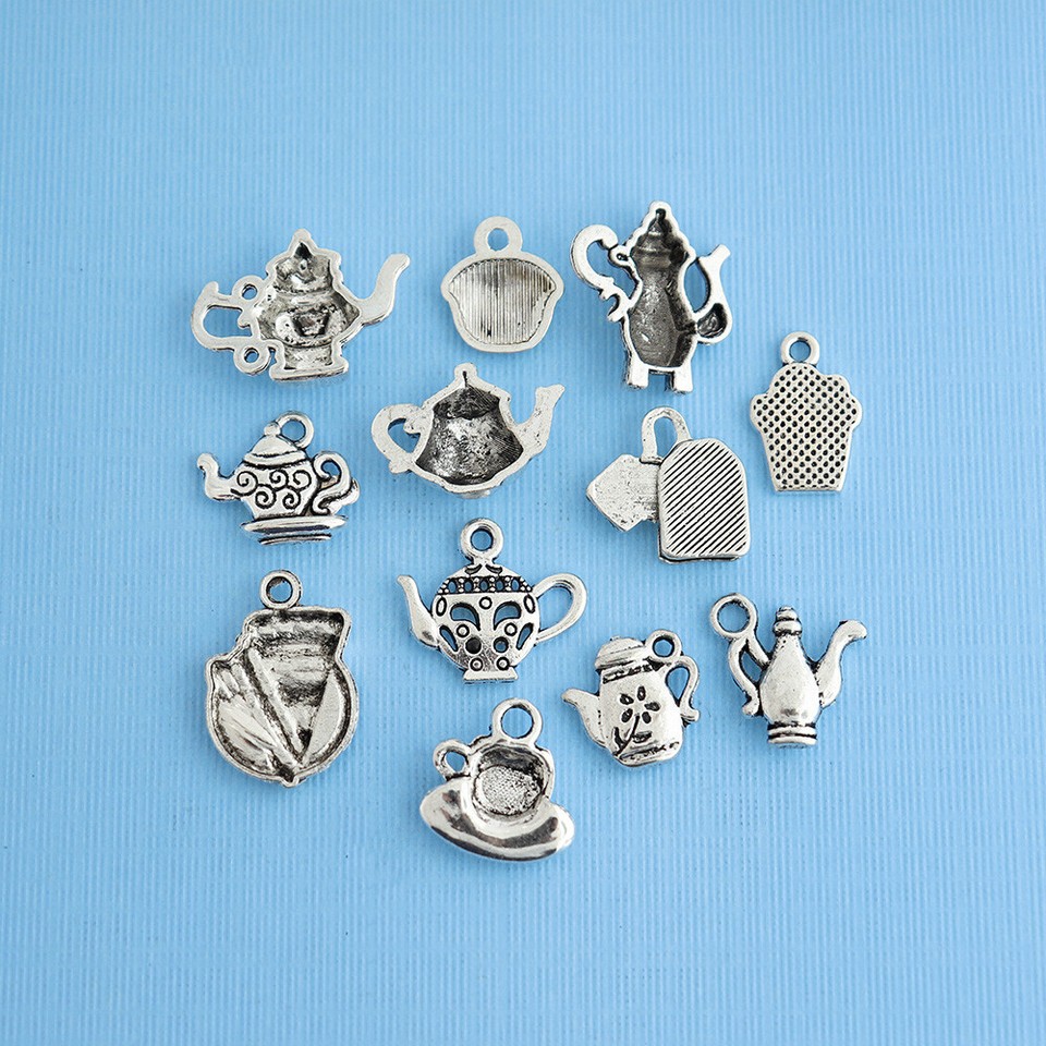 Tea Charm Collection Antique Silver Tone - 12 Different Charms - COL006 ...