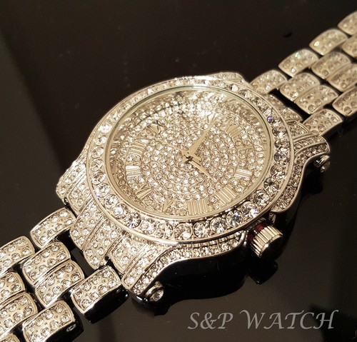 Men Hip Hop Iced White Gold Techno Pave Bling Simulated Diamond Rapper ...