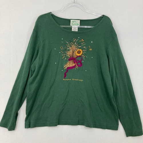 Vintage The Quacker Factory Large Green Floral Print Fall Cotton ...