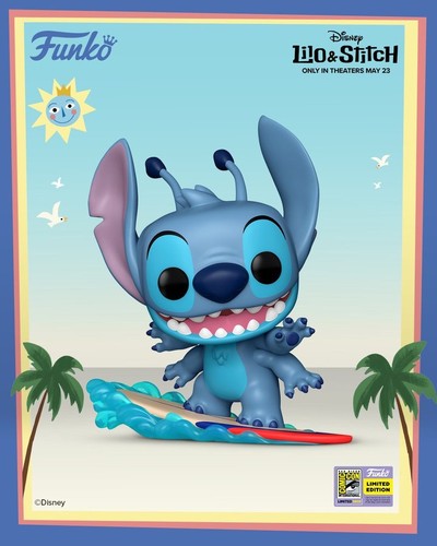 SDCC 2025 FUNKO POP! LILO & STITCH STITCH ON SURFBOARD OFFICIAL STICKER ...