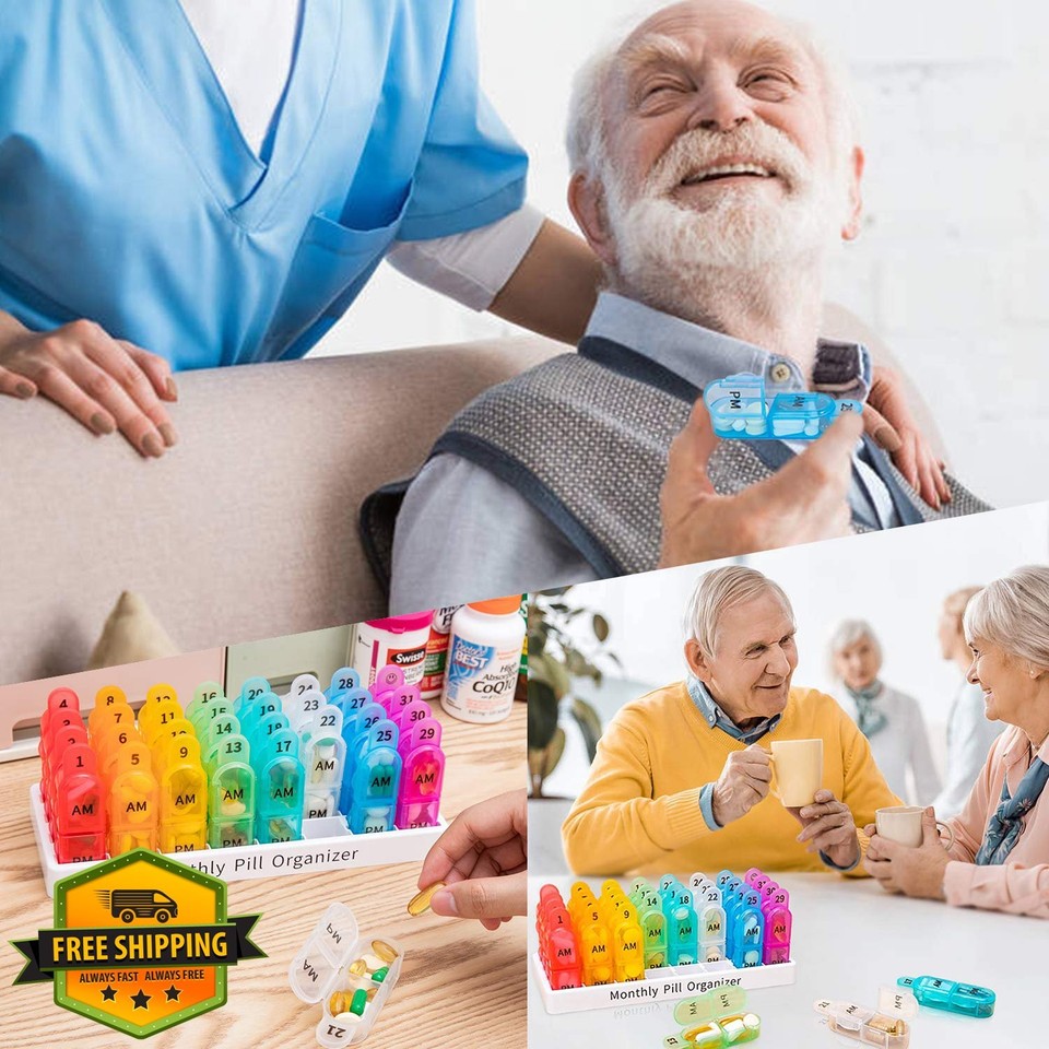 Daviky 30 Day Pill Organizer Twice Daily AM PM Medicine Vitamins Case ...