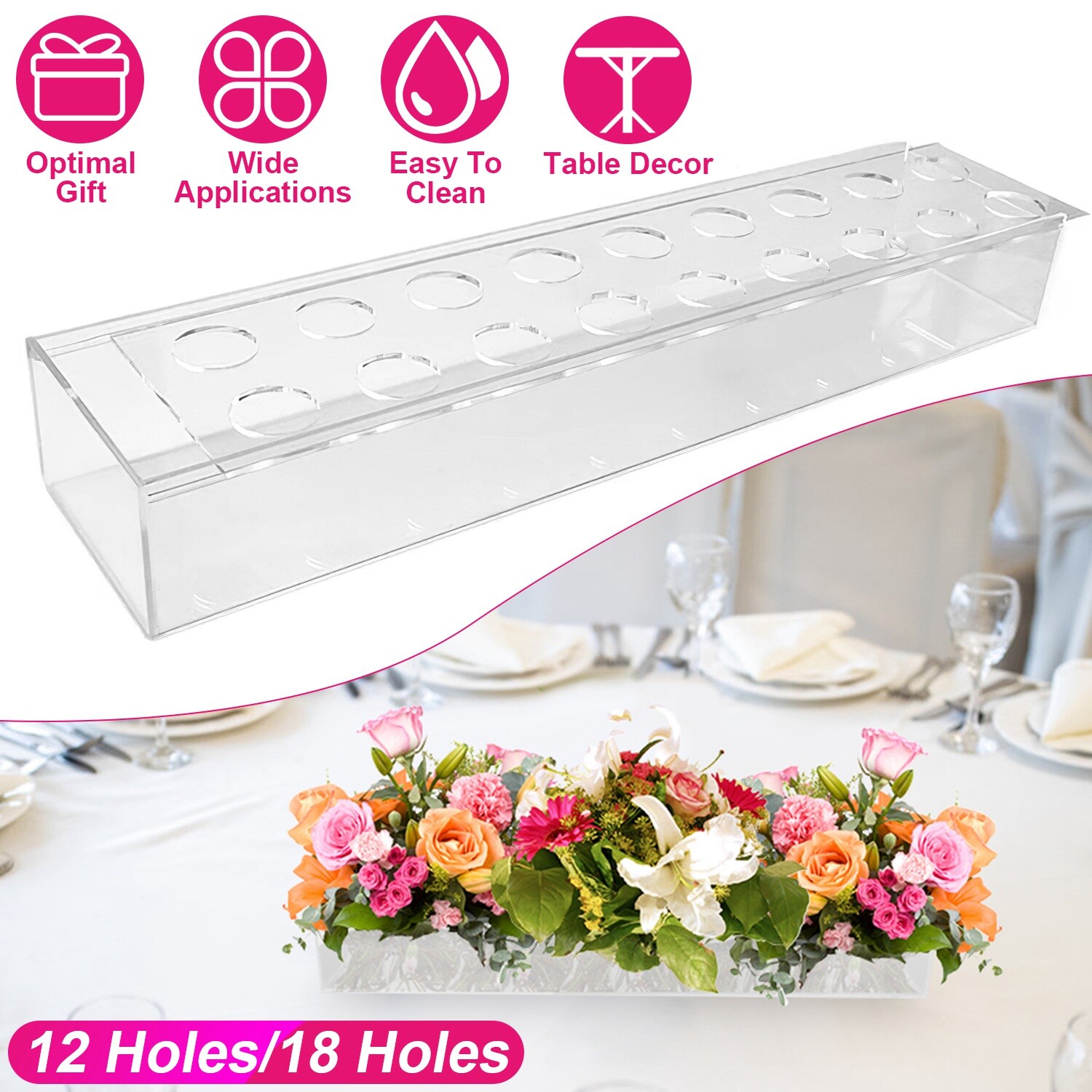 Acrylic Rectangular Flower Vase for Home Dinning Table Wedding Party ...