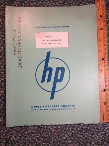 HP Pulse Generator 212A Serial 2889 & up Operating & Service Manual ...