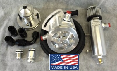 SB CHEVY PRO RACING VACUUM PUMP 3 VANE AEROSPACE BLACK KIT ADD +30 HP ...